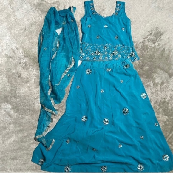 Skirts | Homemade Indian Saree Crop Tank Set W Skirt Shawl | Poshmark